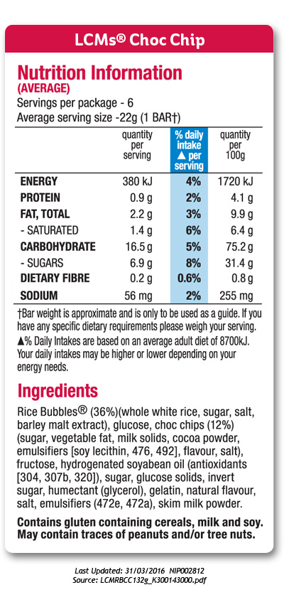 LCMs® Choc Chip | Kellogg's Australia