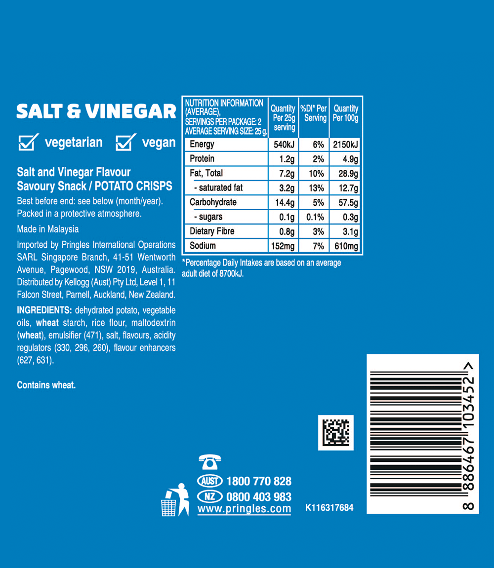 Pringles® Salt & Vinegar Flavour Stacked Potato Chips Grab & Go 53g